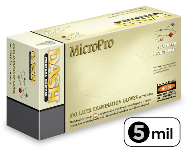 Dash Medical TPF100 MicroPRO™ PF Latex Exam Gloves (Case) Palm: 5.1 Mi ...